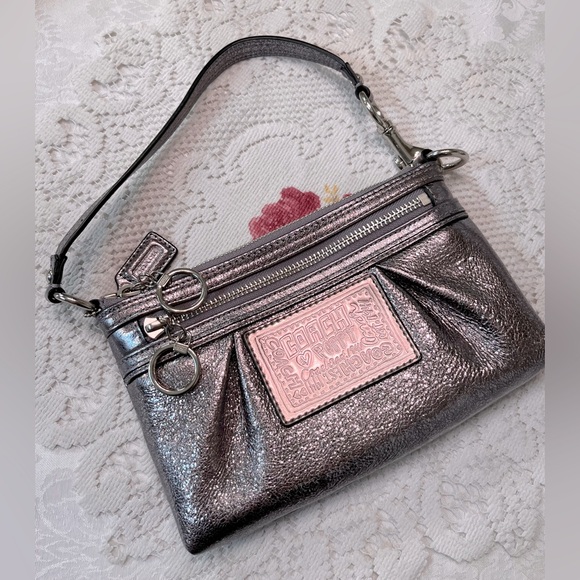 Coach | Bags | Coach Poppy Silver Metallic Leather Mini Bag Convertible ...